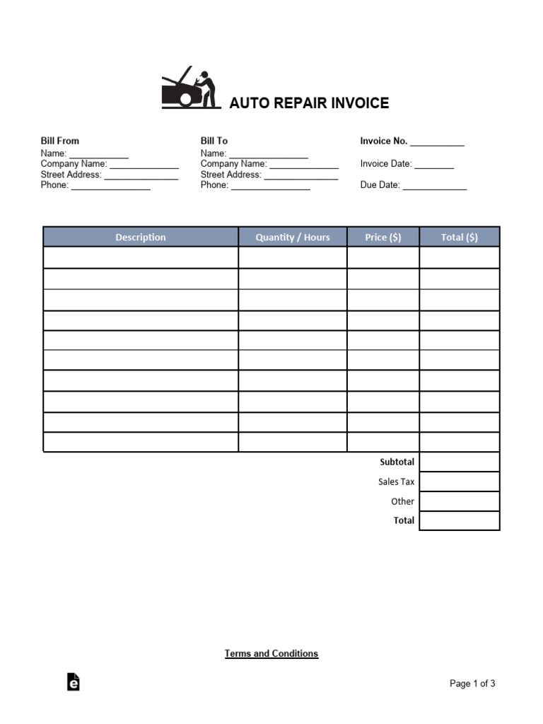 Auto Repair Invoice Template | PDF | Credit Card | Payments