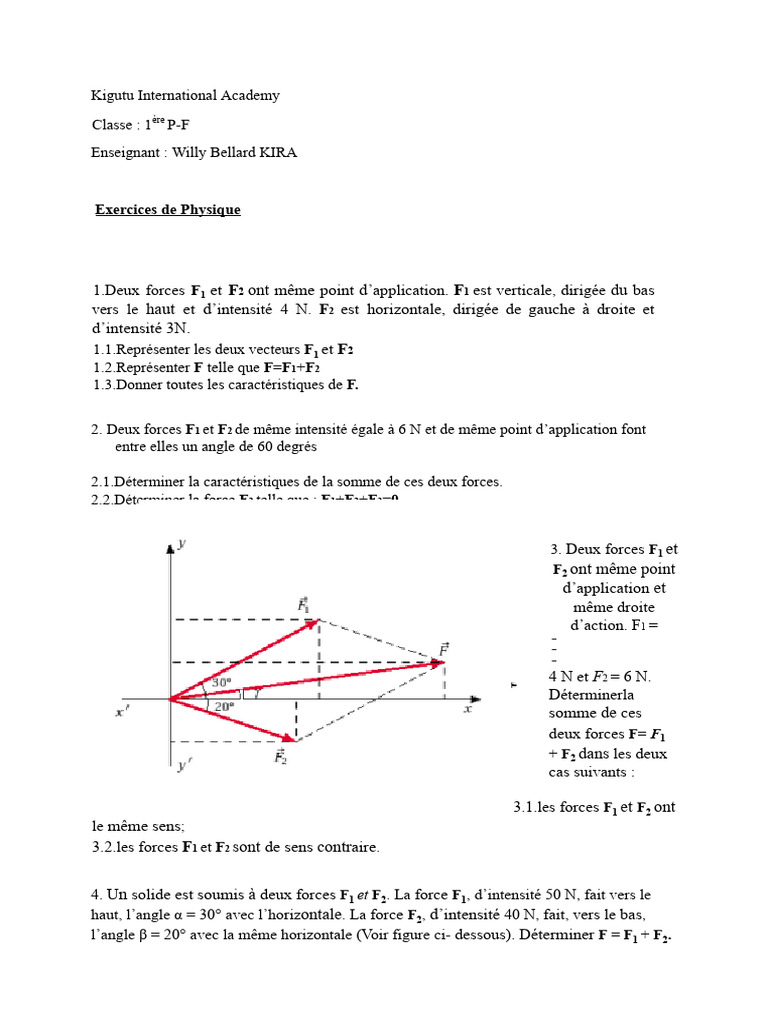 Physique Exercices Sur Les Forces | PDF