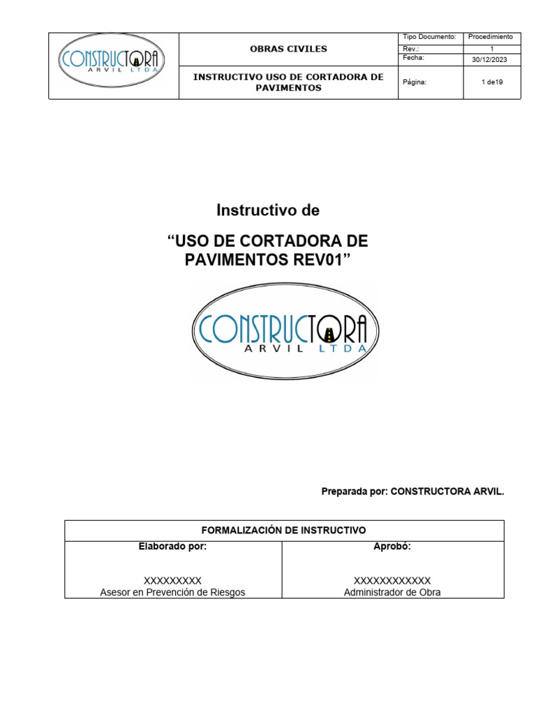 Instructivo Cortadora de Pavimento REV 01 EC ARVIL | PDF