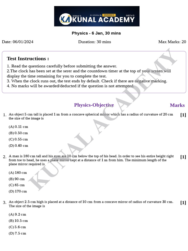 Optics Practise Questions | PDF | Electromagnetism | Materials Science