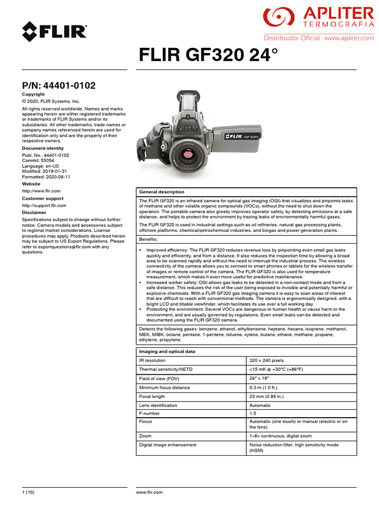 Cámara Termográfica FLIR GF320 145º o 24º Fichas Técnicas | PDF | Video | Usb
