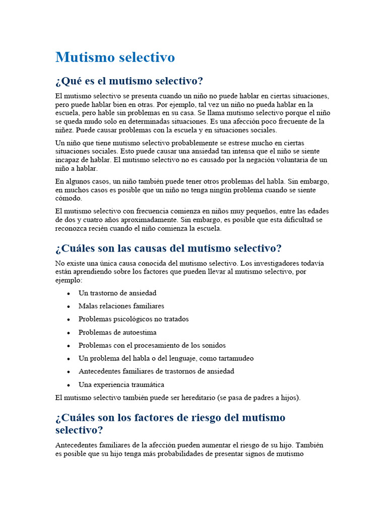 Comprendiendo el mutismo selectivo | PDF | Ansiedad | Trastorno de ansiedad