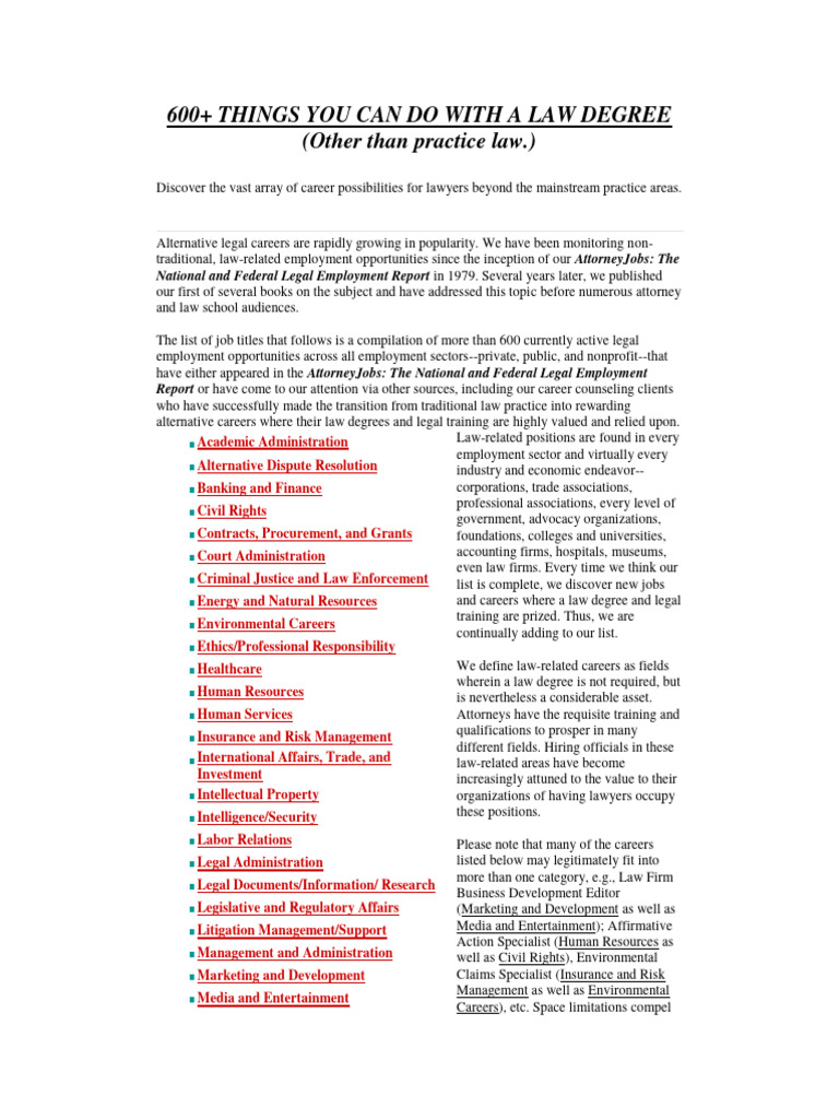 600 Things You Can Do With A Law Degree | PDF | Insurance ...