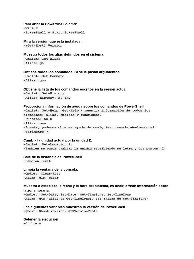 Comandos Básicos de PowerShell en Español | PDF | Archivo de computadora | Gestión de tecnología ...
