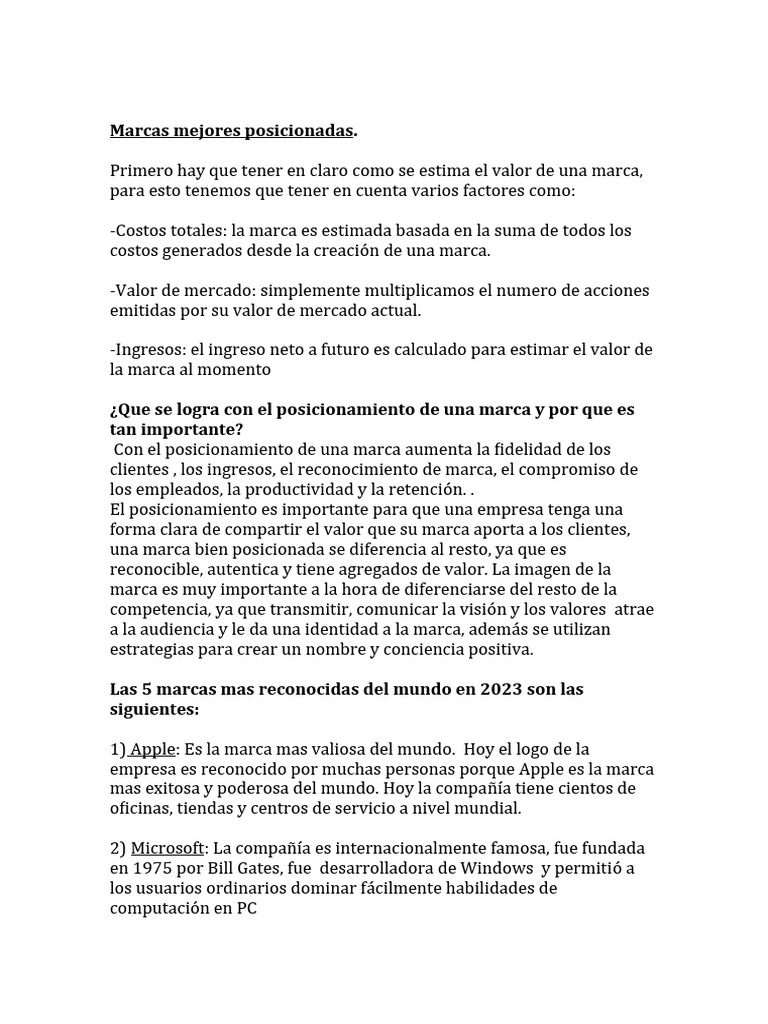 Marcas Mejores Posicionadas | PDF | Marca | Business
