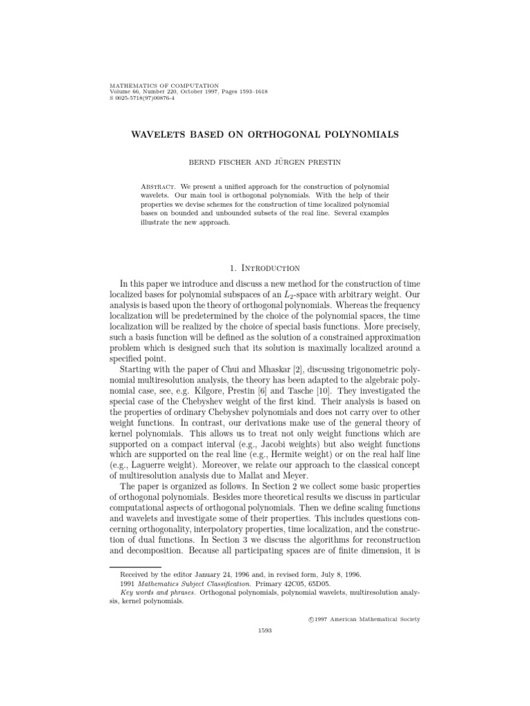 Wavelets Based On Orthogonal Polynomials | PDF | Wavelet | Function (Mathematics)