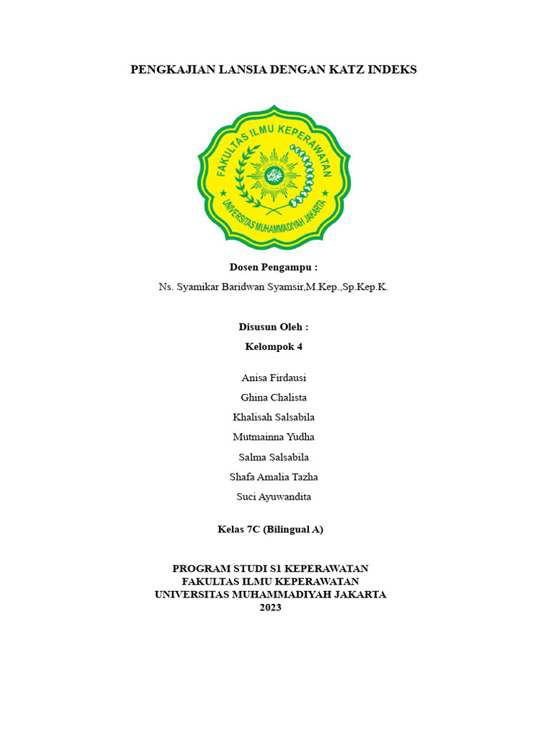 Pengkajian Lansia Dengan Katz Indeks 7C Kel 4. | PDF