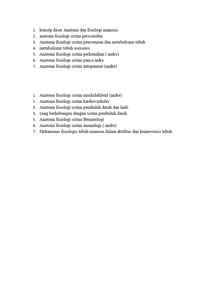 Konsep Dasar Anatomi Dan Fisiologi Manusia | PDF