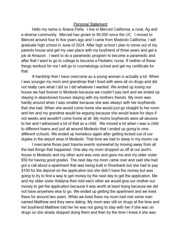 Ariana Pena - Personal Statement | PDF