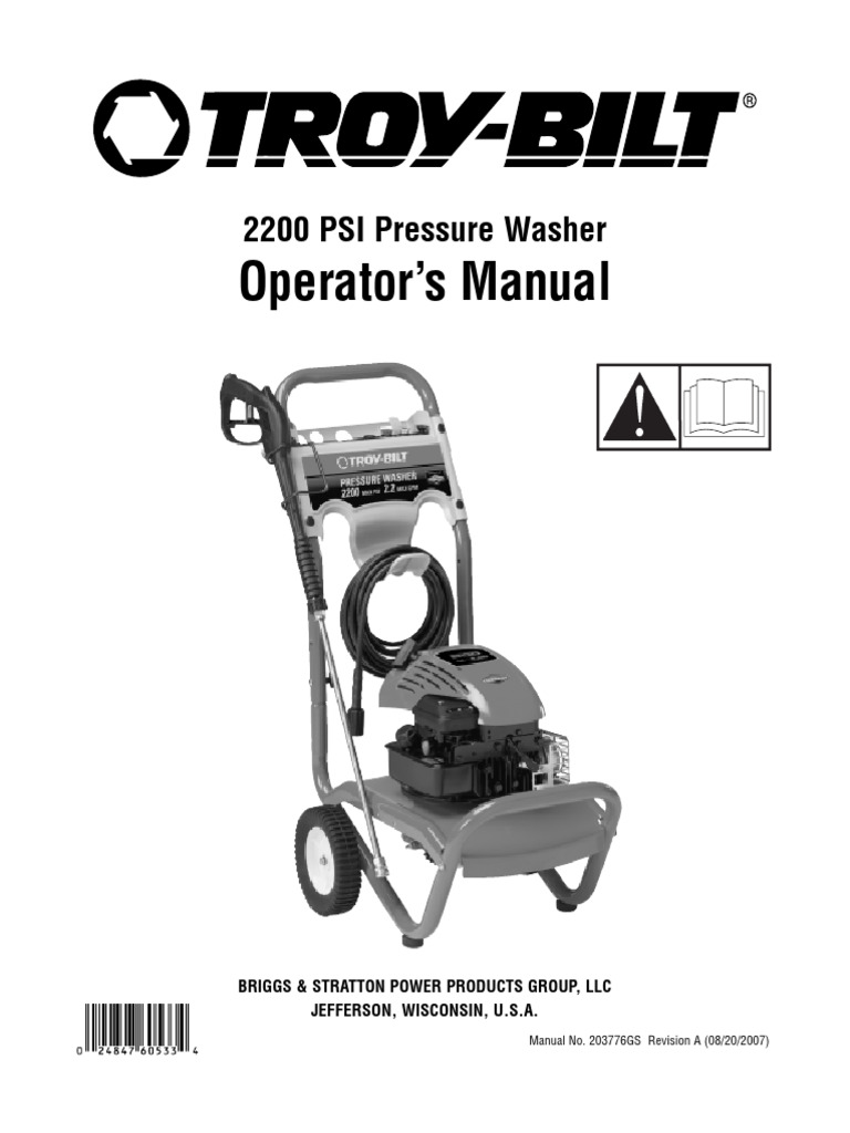 Operator's Manual: 2200 PSI Pressure Washer | PDF | Gasoline | Washing ...
