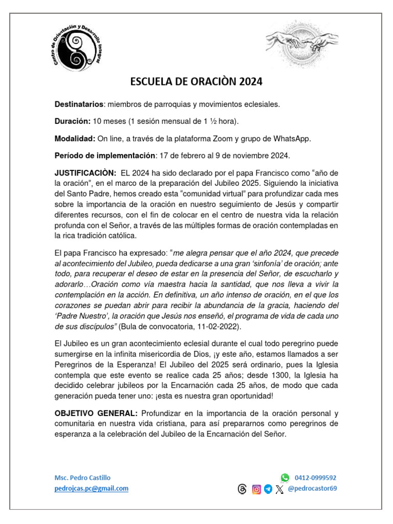 Programa Escuela de Oracion 2024 - Grupo 1 | PDF | Oración | Iglesia Católica