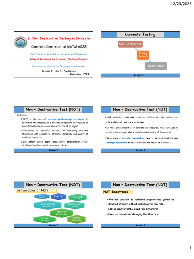 Non-Destructive Testing of Concrete | PDF