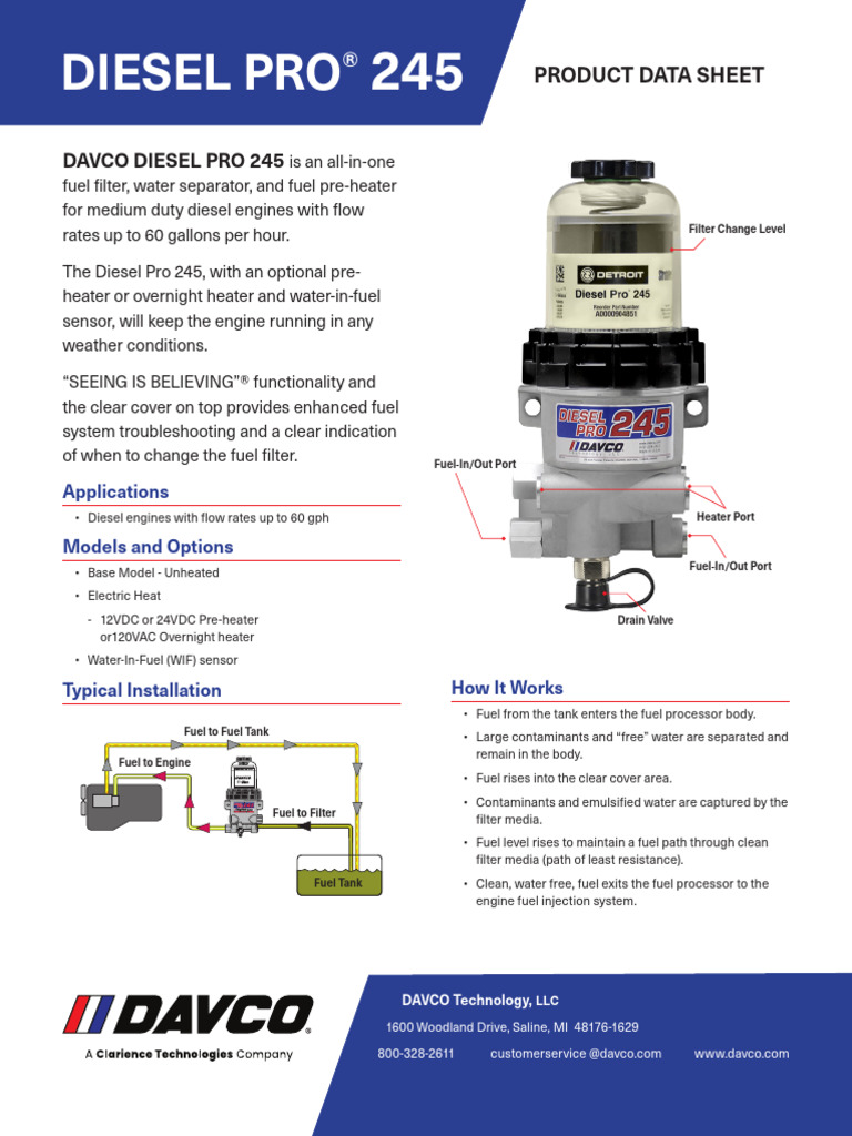 Davco Diesel Pro 245 | Download Free PDF | Filtration | Diesel Engine