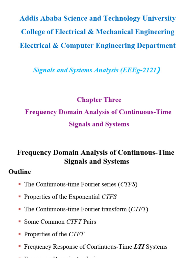 Frequency Domain Analysis of Signals | PDF | Fourier Series | Fourier ...