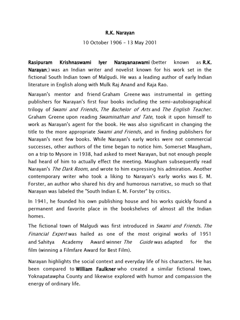 R. K. Narayan | PDF | Poetry | Classics