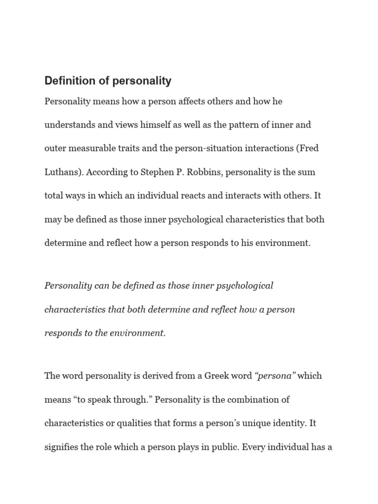 Definition of Personality | PDF | Attitude (Psychology) | Feeling