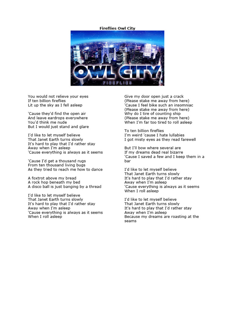 Fireflies Lyrics by Owl City | PDF