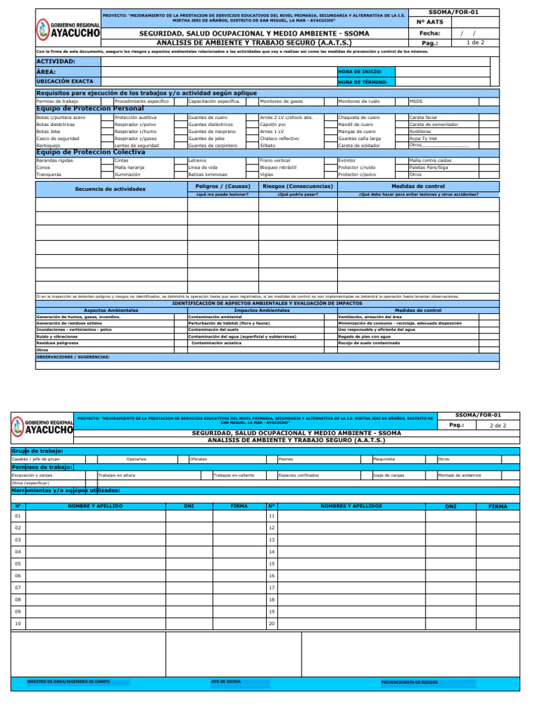 FORMATO 01 SSOMA AATS Vigente | PDF | Contaminación | Seguridad y salud ocupacional