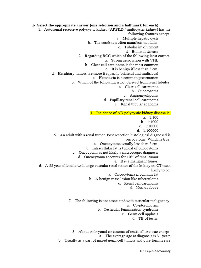Urinary System Pathology Exam 2nd 20016 | PDF | Kidney | Urology