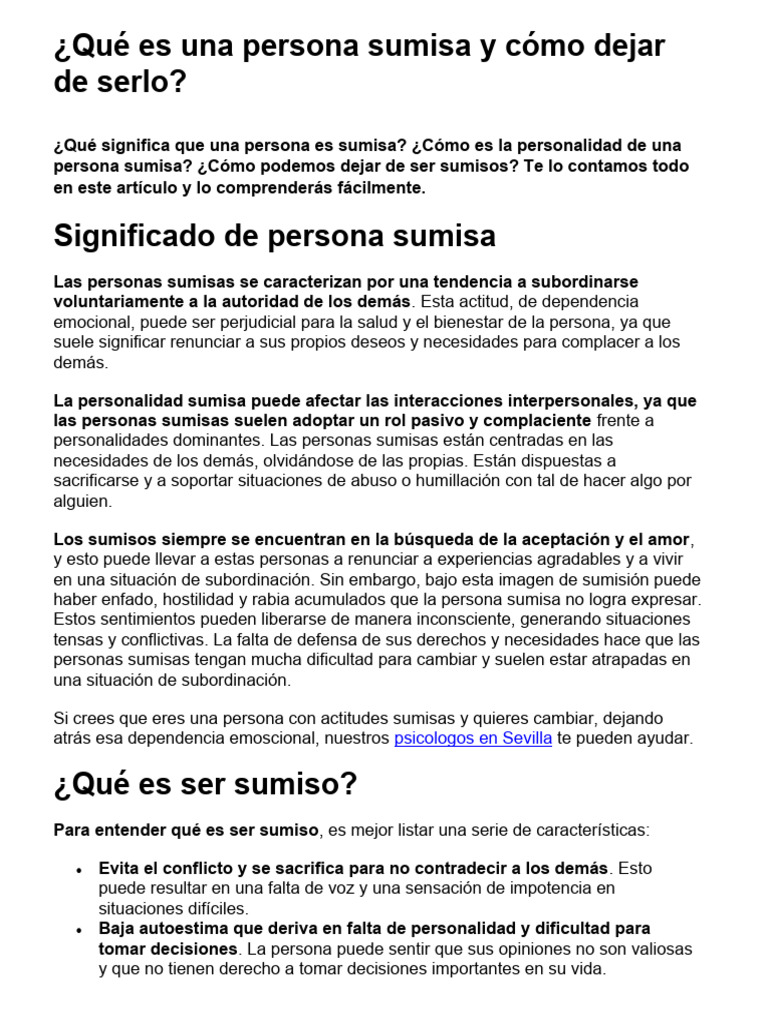 Qué Es Una Persona Sumisa y Cómo Dejar de Serlo | PDF | Amor ...