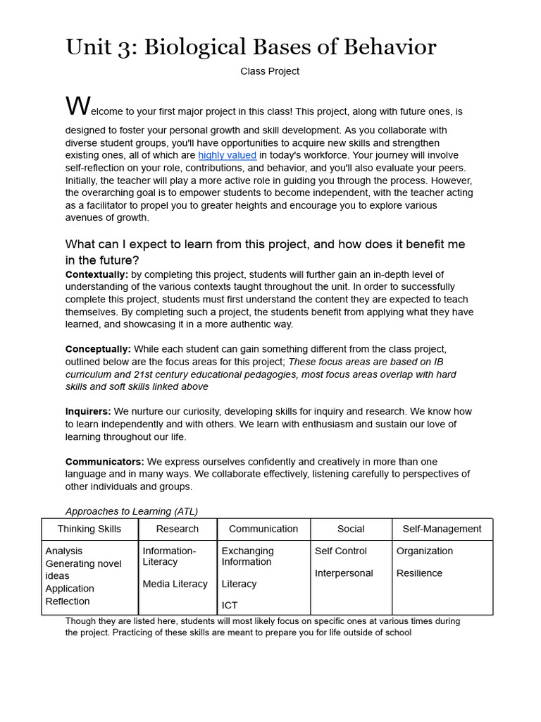 Biological Bases of Behavior Project Guide | PDF