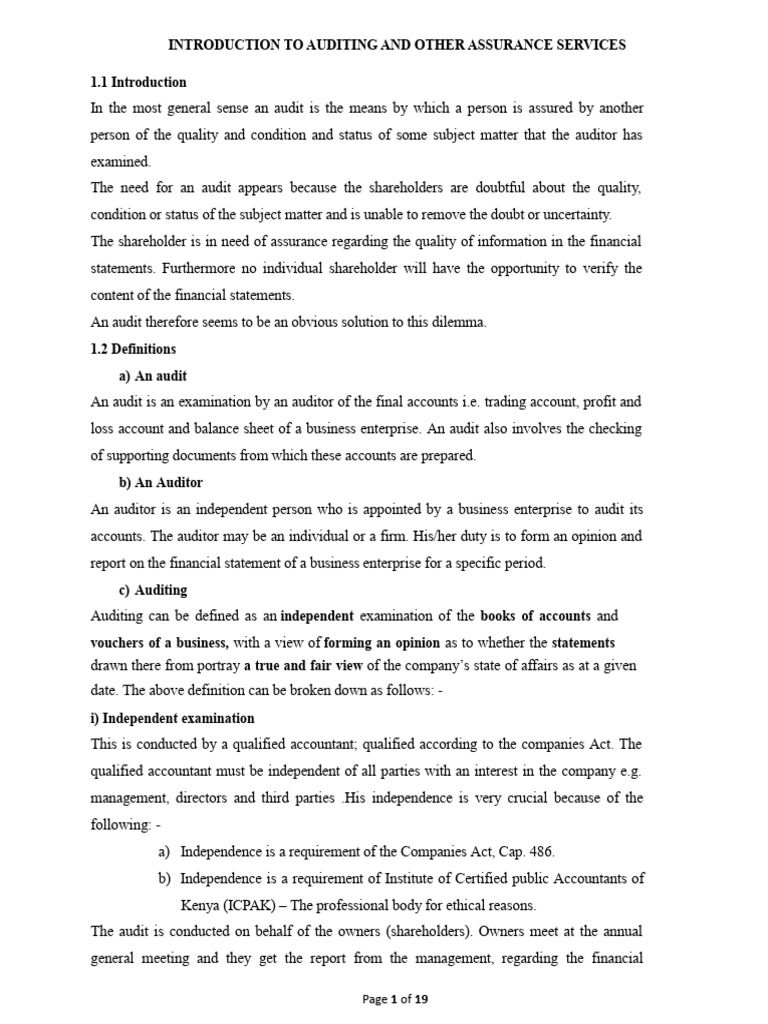 Lesson 1 And 2 Introduction To Auditing And Other Assurance Services