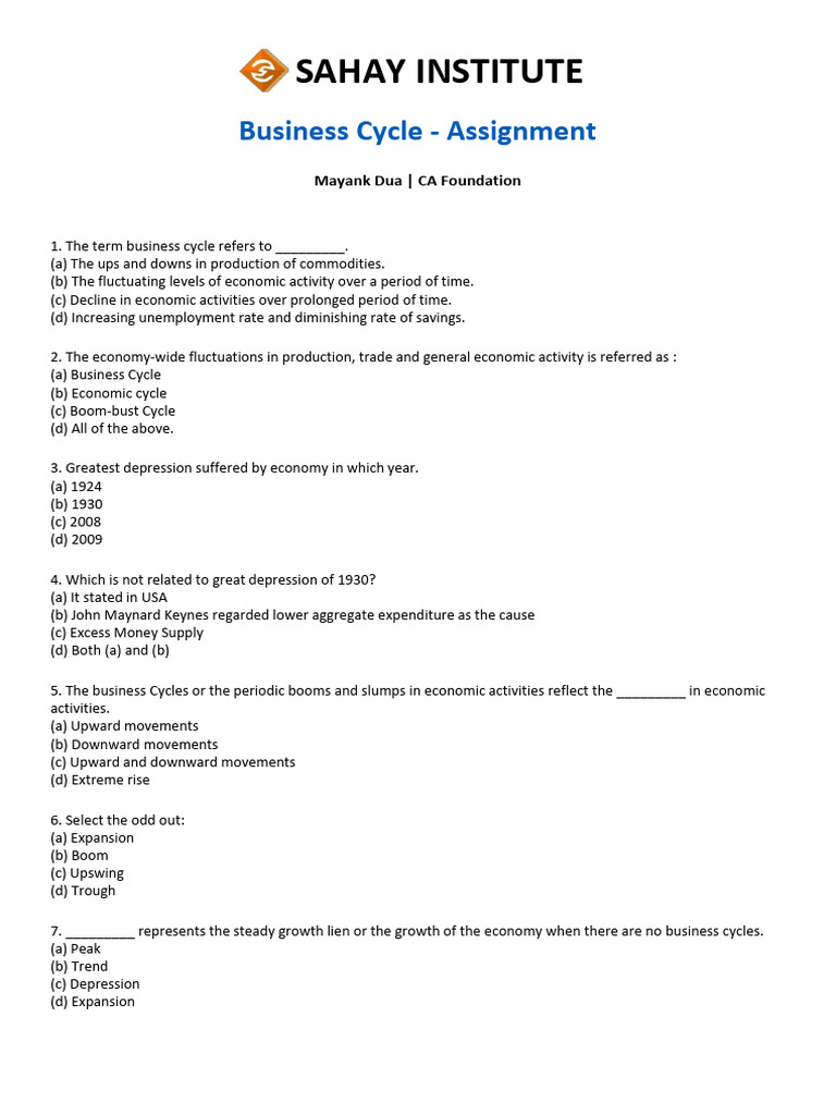 Business Cycle - Assignment | PDF | Business Cycle | Recession