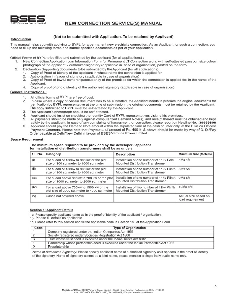 BSES New Electricity Connection Guide | PDF