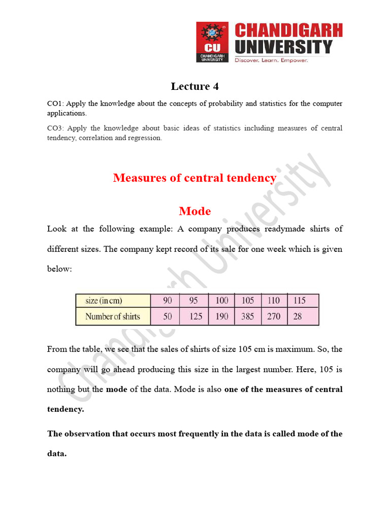 Lecture 4 (Measure of Central Tendency-Mode) | PDF