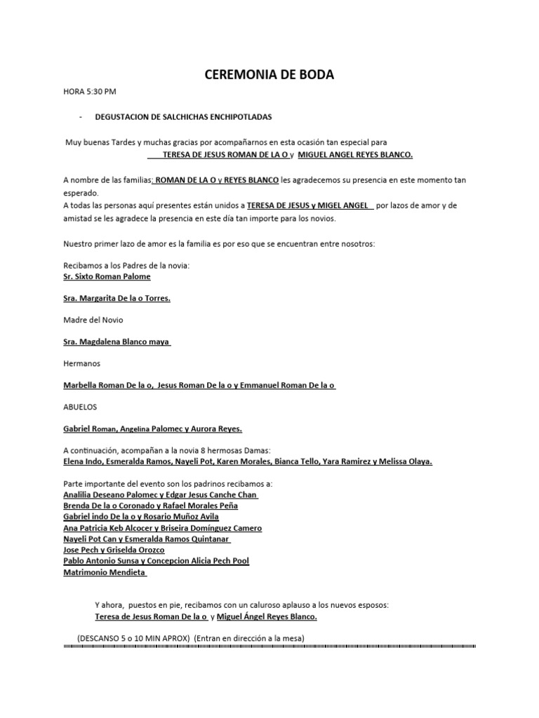 Protocolo de Bodas Maestro de Ceremonia | PDF