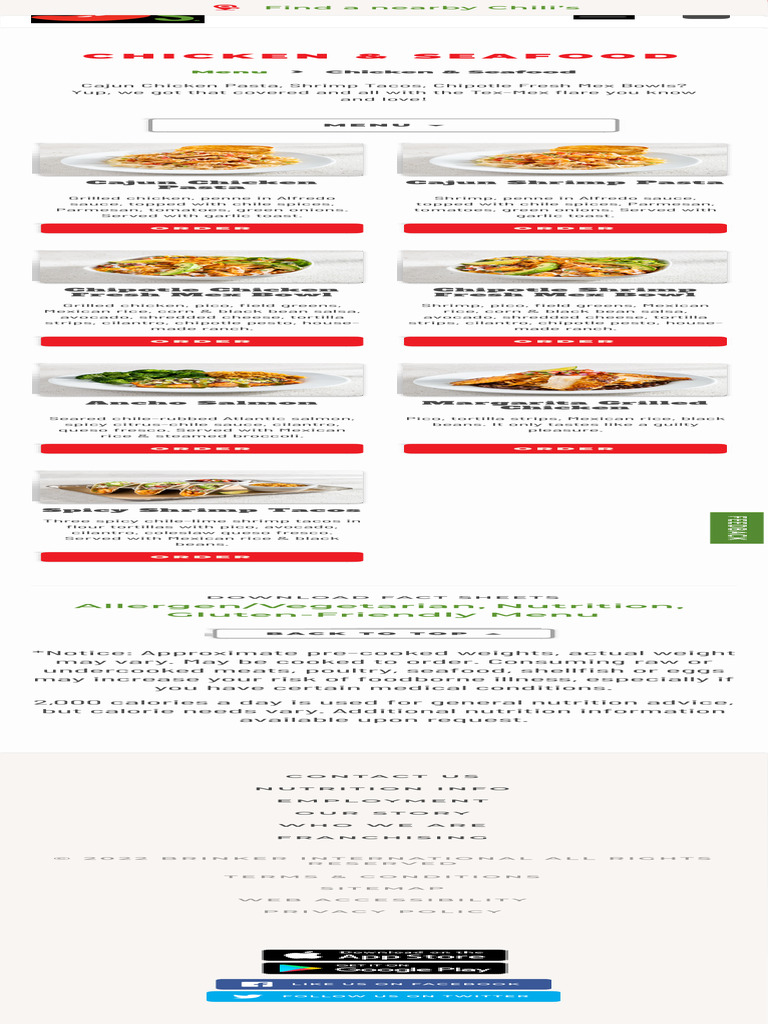 Chicken & Seafood Menu Chili's | PDF | Mexican Cuisine | Cooking