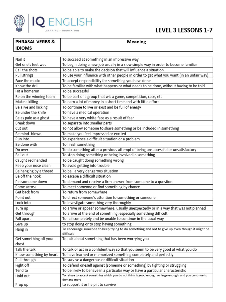 Level 3 Phrasal Verbs & Idioms Lessons 1-7 | PDF