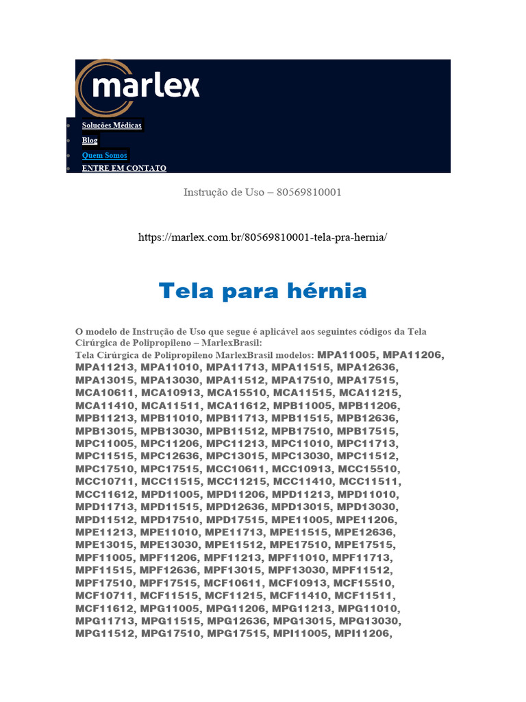 Instrução de Uso da Tela PP Marlex | PDF | Esterilização (Microbiologia ...
