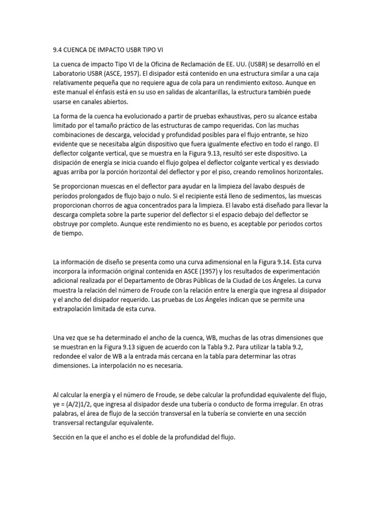 Cuenca de Impacto Usbr Tipo Vi | Descargar gratis PDF | Hidráulica | Agua