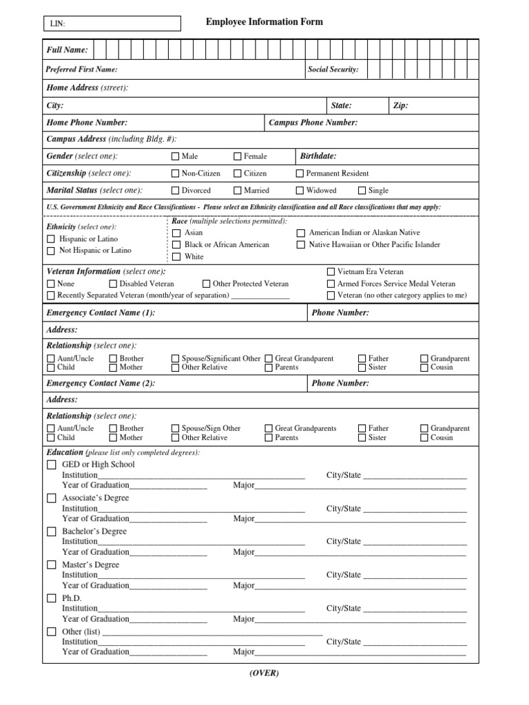 Employee Information Form Template | PDF