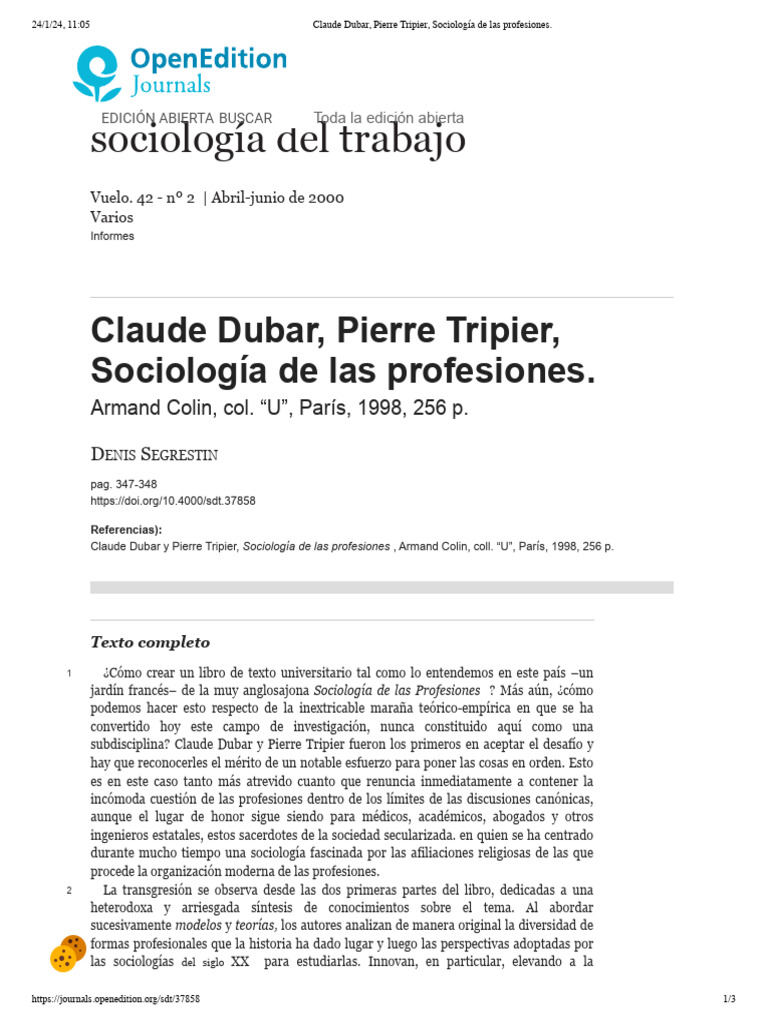 Claude Dubar, Pierre Tripier, Sociología de Las Profesiones | PDF ...