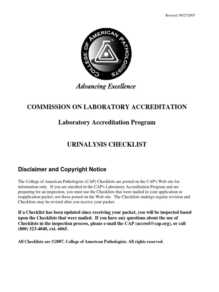 14 - 2007 Urinalysis Checklist CAP Accreditation Program | PDF ...