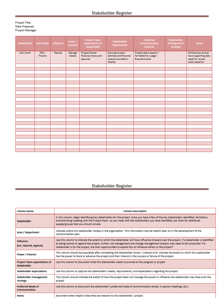 Lesson 2 - Stakeholder Register - Template-2 | PDF | Risk Management ...