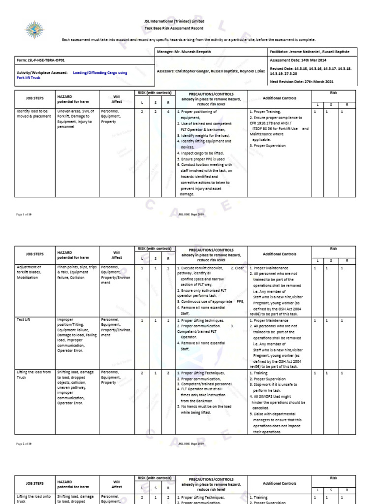 HSE-TBRA-OP01 - Loading & Offloading Cargo Using Forklift | PDF