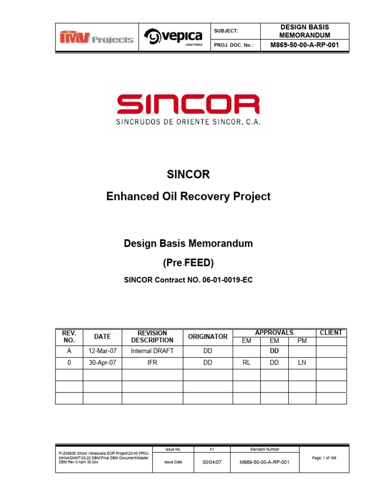Design Basis Memorandum1 | PDF | Enhanced Oil Recovery | Barrel (Unit)
