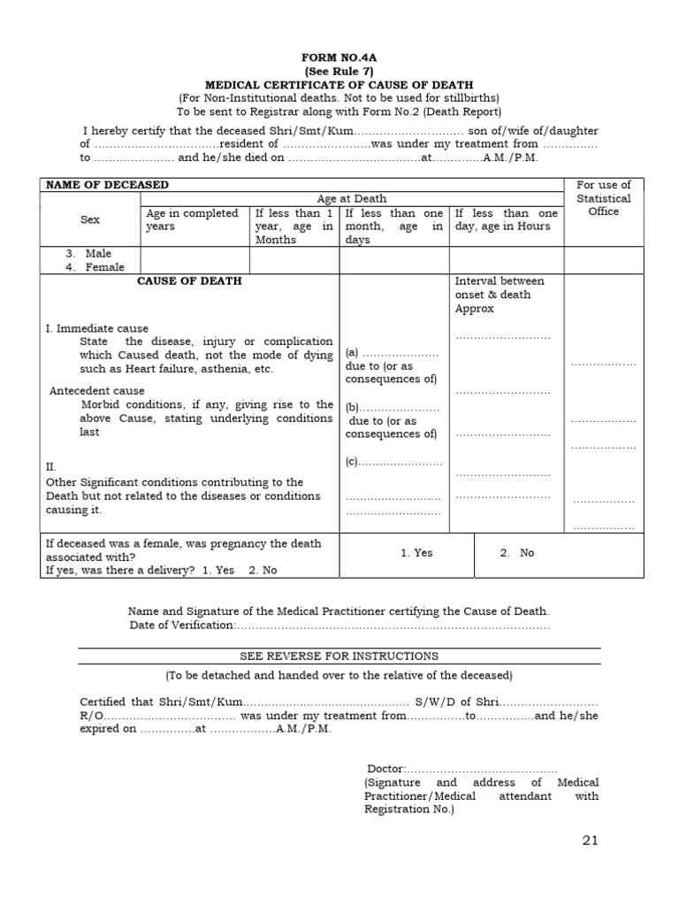 Form 4a Pdf Death Causes Of Death