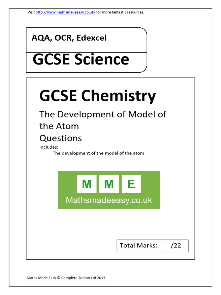 GCSE Chemistry AQA OCR EDEXCEL. The Development of The Model of The ...