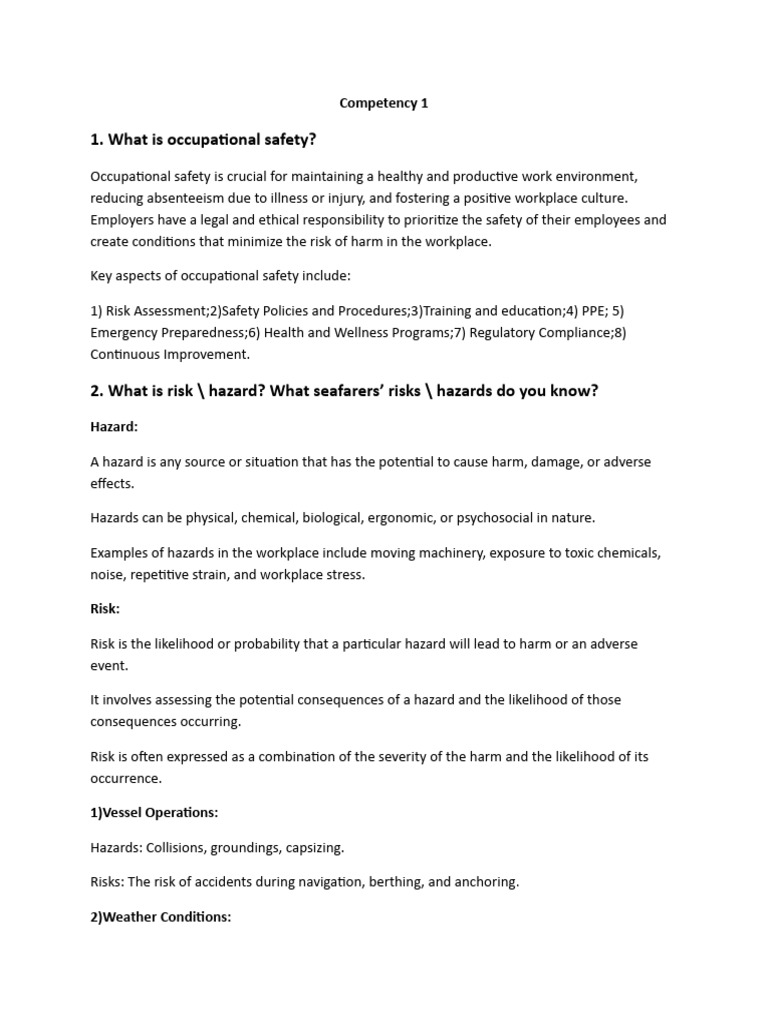 Competency 1 | PDF | Hazards | Occupational Safety And Health