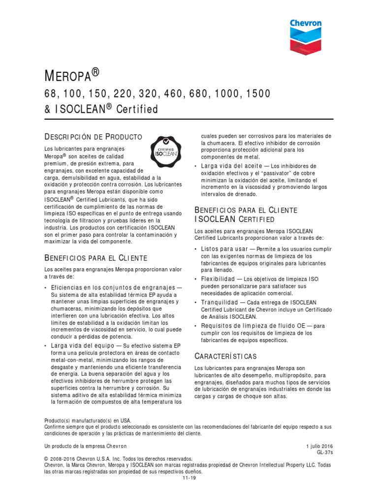 Aceite MEROPA 220 | Descargar gratis PDF | Engranaje | Lubricante