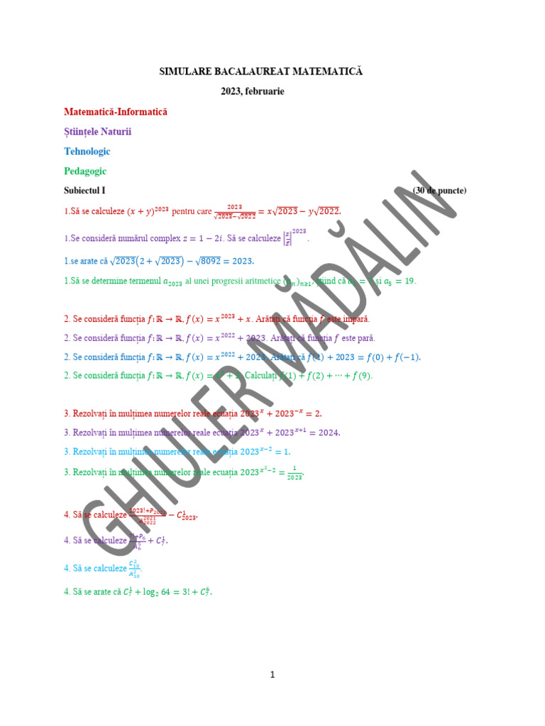 Mate - Info.ro.5486 Simulare Bacalaureat Matematica 2023, Februarie | PDF