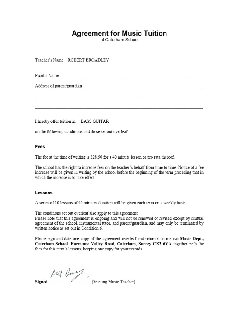 Caterham - Music Tuition Agreement - Autumn 2020 - BASS | PDF | Common ...