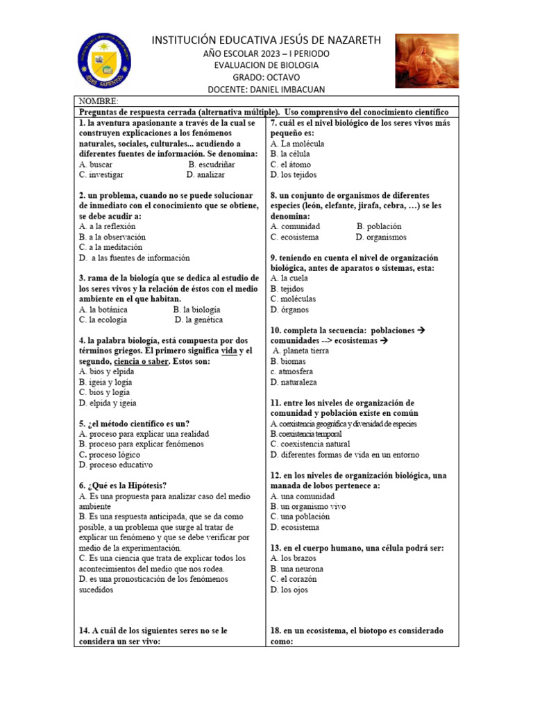Examen Grado 8° | PDF