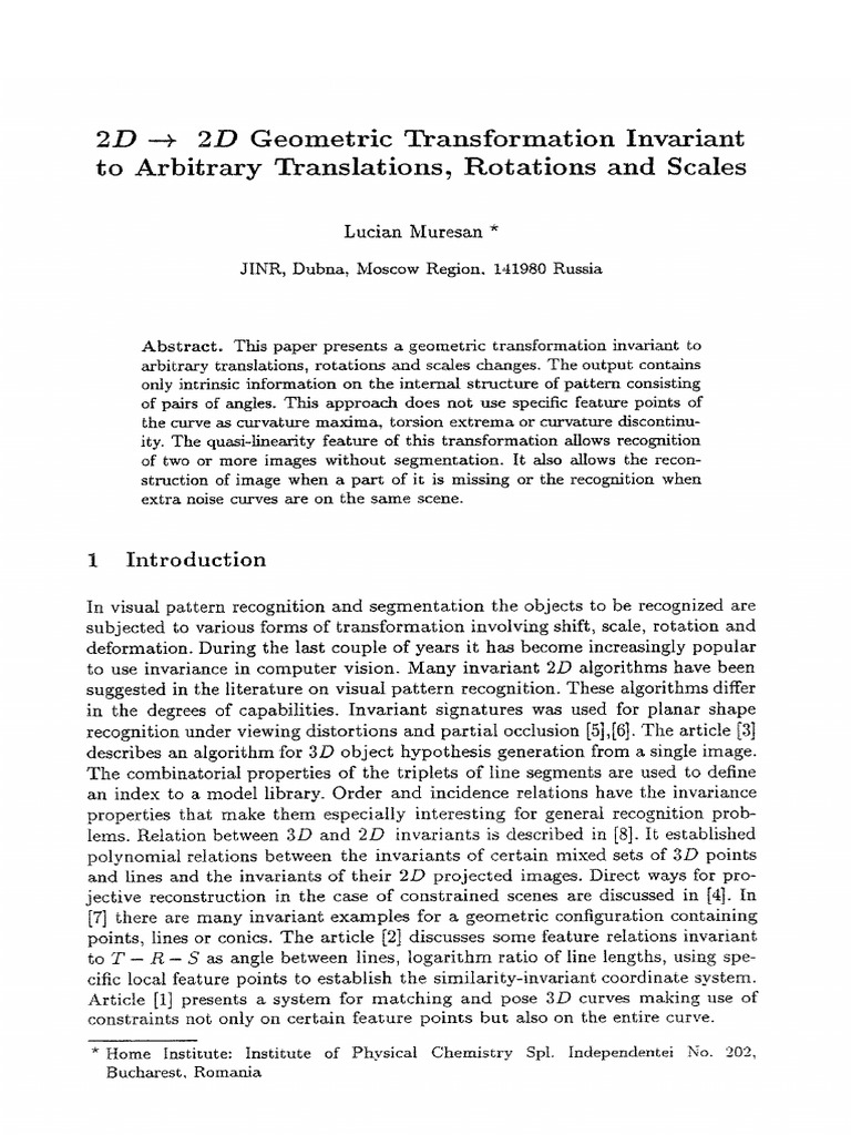 2 D2 DGeometric Transformation Inv | PDF | Invariant (Mathematics) | Image Segmentation