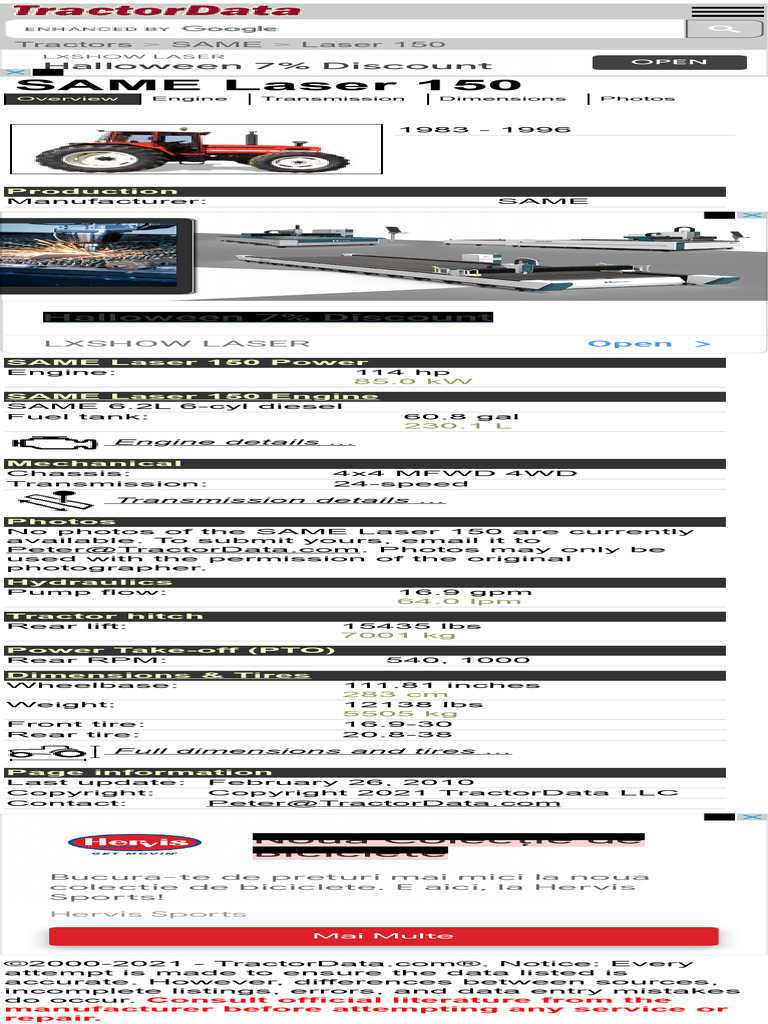 SAME Laser 150 Tractor Information | PDF