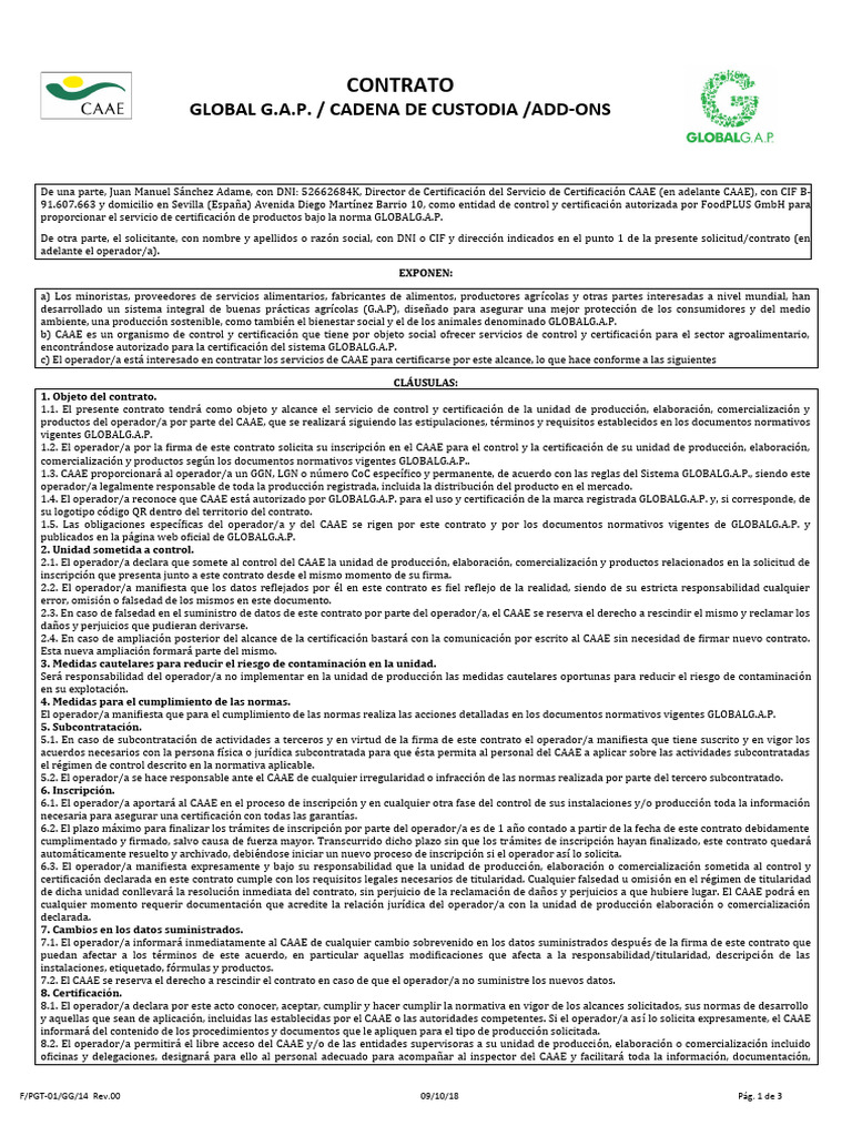 Contrato Inscripción GG - Coc - Add-Ons (SSG) Rev.00 091018 | PDF